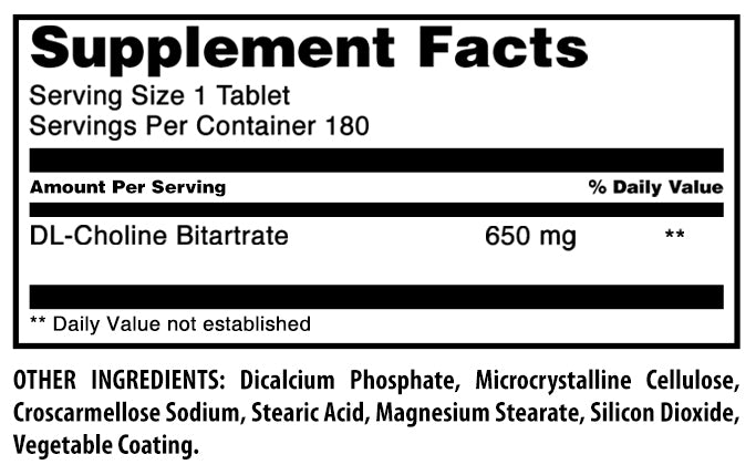 Amazing Formulas Choline Bitartrate - 650mg, 180tablets – Amazing Nutrition