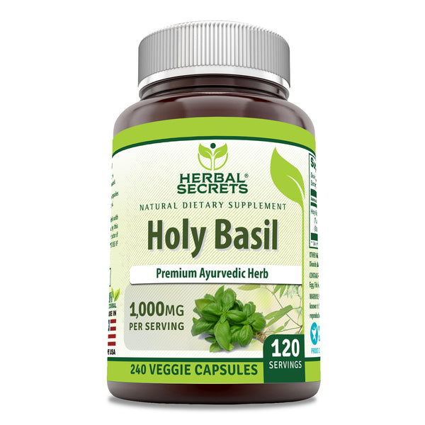Herbal Secrets Holy Basil | 1000 Mg per Serving | 240 Veggie Capsules ...