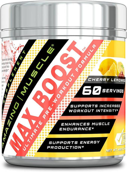 Amazing Muscle Max Boost Pre-Workout Formula | Cherry Lemonade Flavor ...