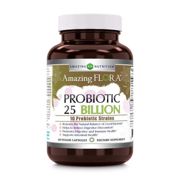 Amazing Flora Probiotic 25 Billion | 10 Strains | 60 Veggie Capsules ...
