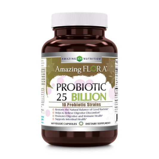 Amazing Flora Probiotic 25 Billion | 10 Strains | 60 Veggie Capsules ...