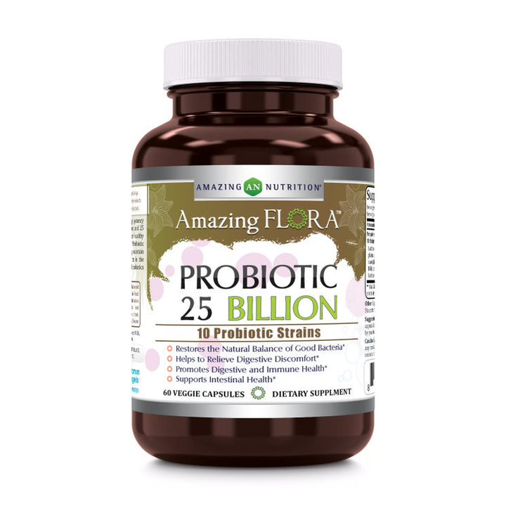 Amazing Flora Probiotic 25 Billion | 10 Strains | 60 Veggie Capsules ...