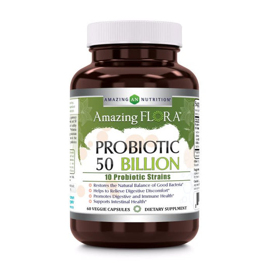 Amazing Flora Probiotic 50 Billion | 10 Strains | 60 Veggie Capsules ...