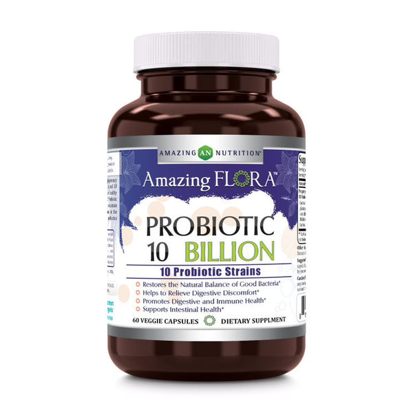 Amazing Flora Probiotic 10 Billion | 10 Probiotic Strains | 60 Veggie ...