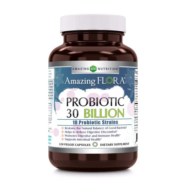 Amazing Flora Probiotic 30 Billion | 10 Strains | 120 Veggie Capsules ...