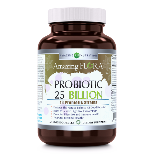 Amazing Flora Probiotic 25 Billion | 13 Strains | 60 Veggie Capsules ...